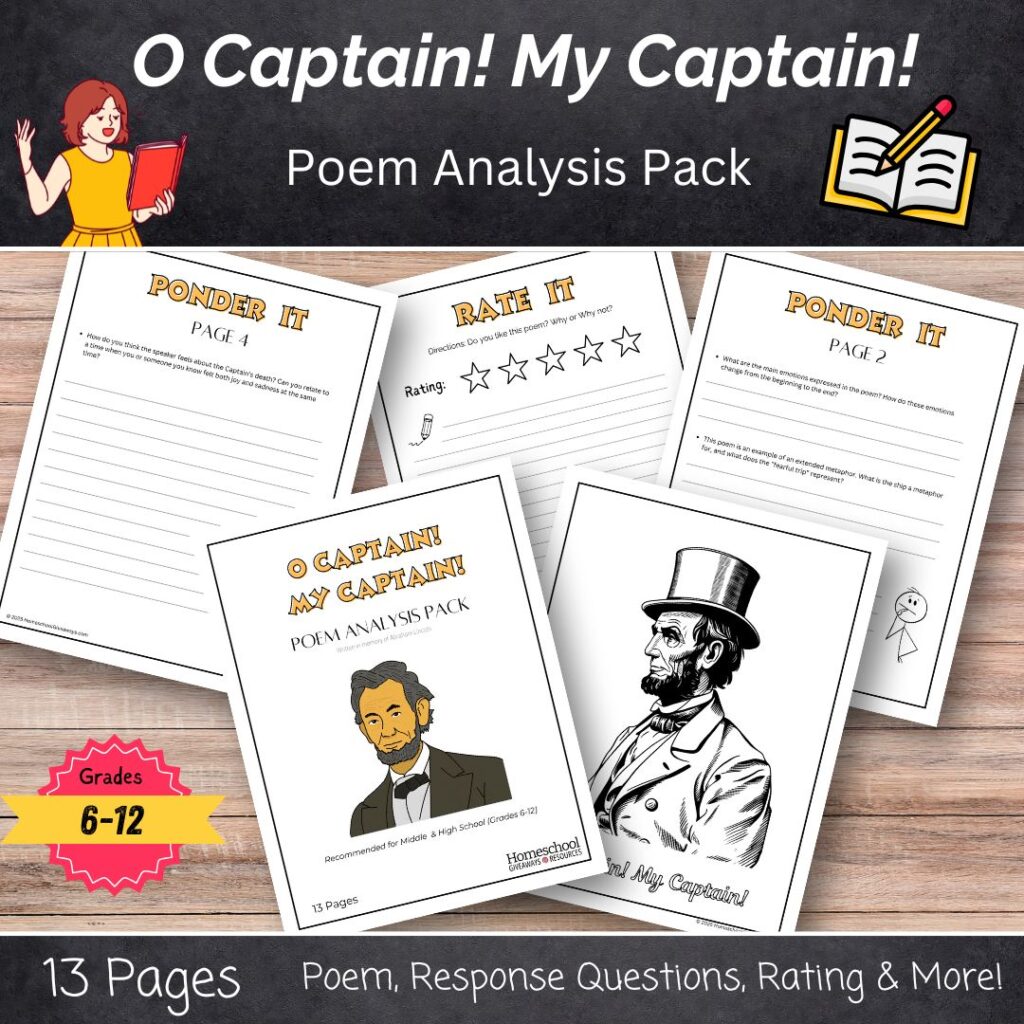 O Captain! My Captain! Poem Analysis Pack - Homeschool Giveaways