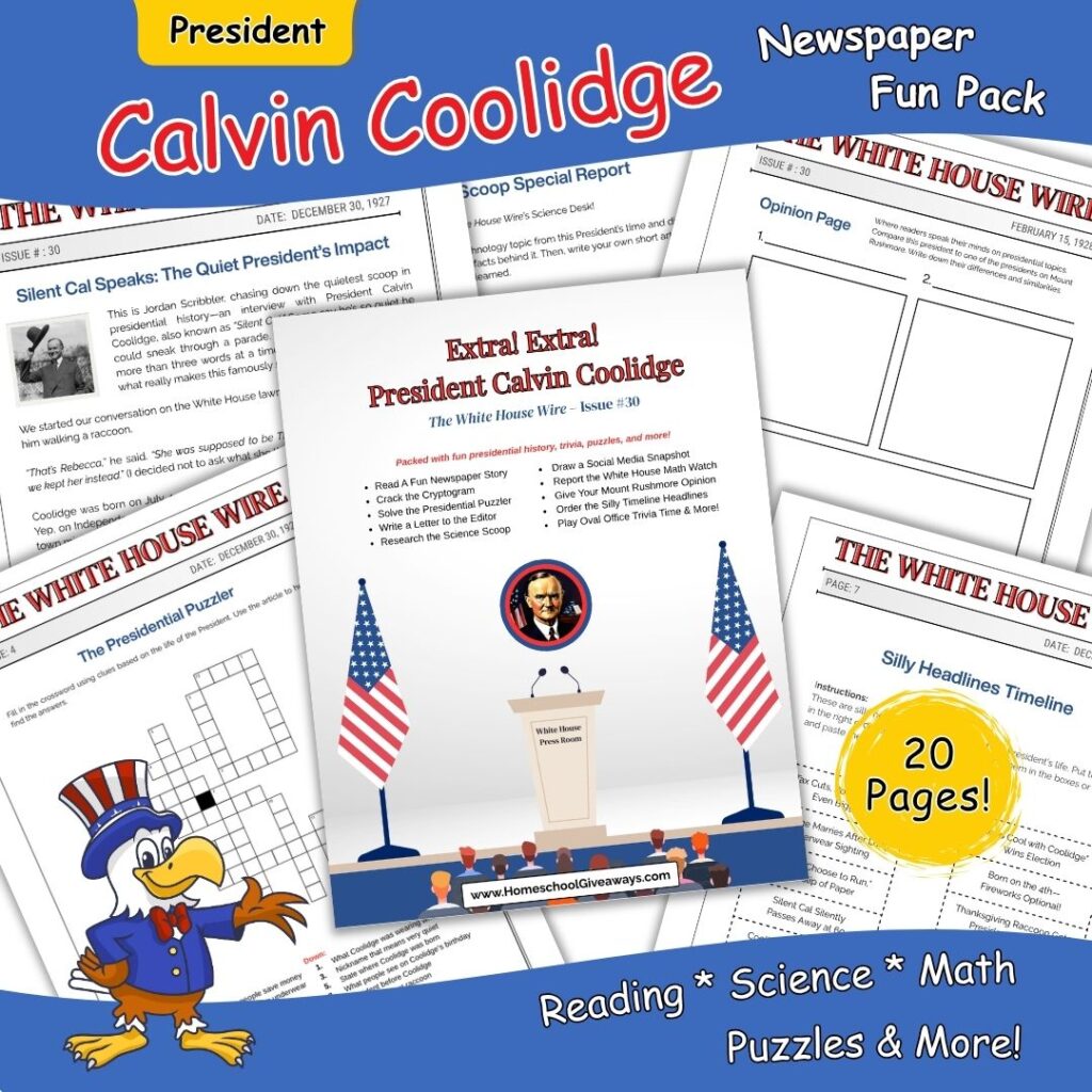 President Calvin Coolidge Newspaper Fun Pack - Homeschool Giveaways